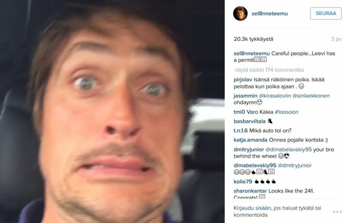 Leevi Selänne sai ajokortin: katso Teemun hauska reaktio!