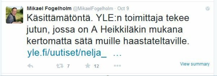 Ravitsemusproffalla keitti yli - haukkui syyttä Ylen toimittajan!